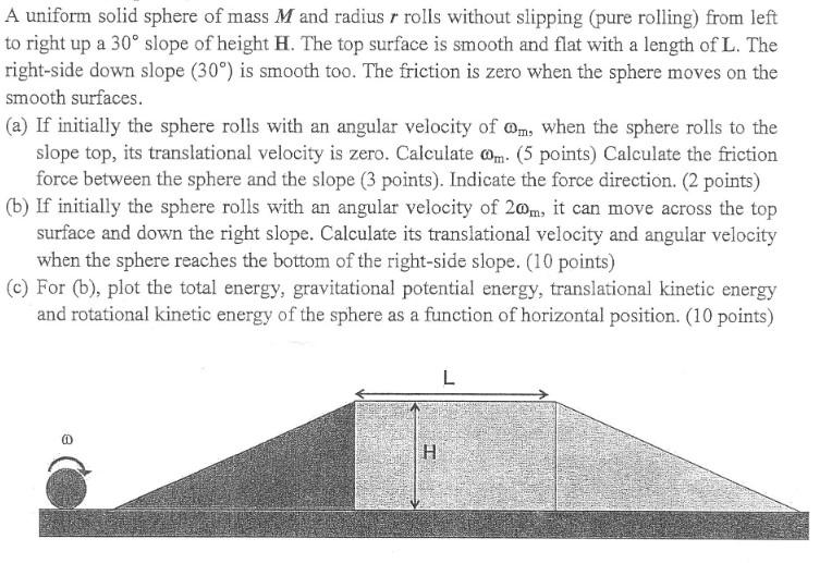 Solved A uniform solid sphere of mass M and radius r rolls | Chegg.com