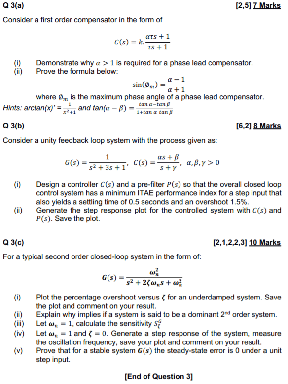 Solved SE a-1 Q3(a) [2,5] 7 Marks Consider a first order | Chegg.com