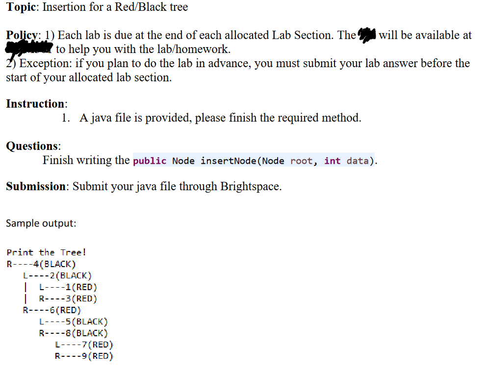 Solved Topic: Insertion for a Red/Black tree Policy: 1) Each | Chegg.com