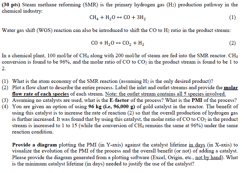 Solved (30 pts) Steam methane reforming (SMR) is the primary | Chegg.com