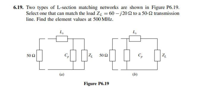 Solved 6.19. Two types of L-section matching networks are | Chegg.com
