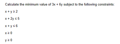 Solved Calculate the minimum value of 3x+6y ﻿subject to the | Chegg.com