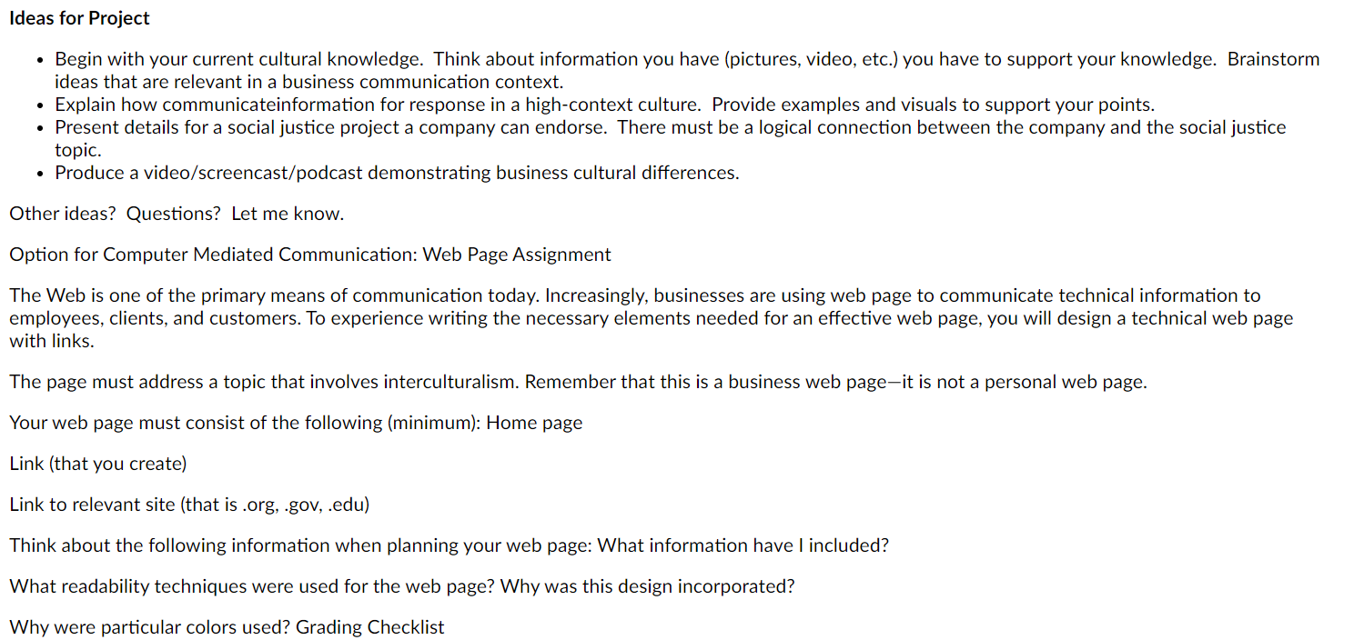 Assignment Three: Cultural New Media Mediated Project | Chegg.com