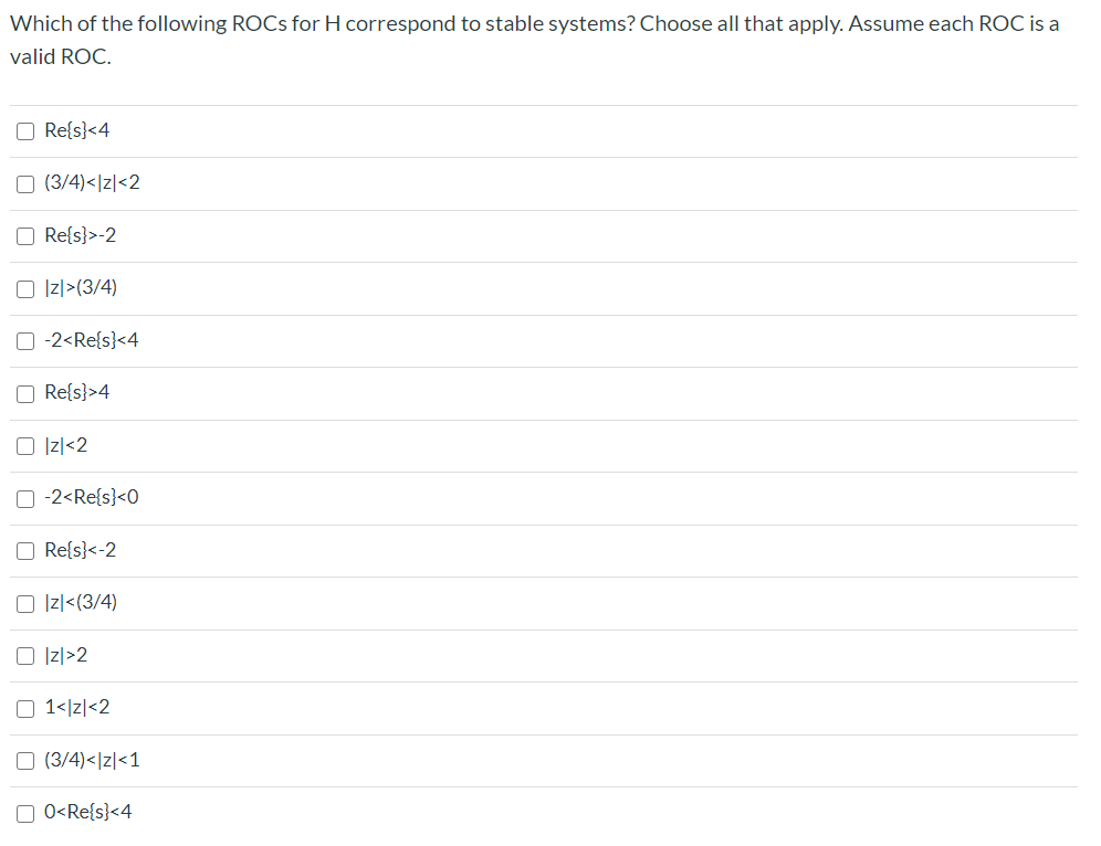 Solved Which of the following ROCs for H correspond to | Chegg.com