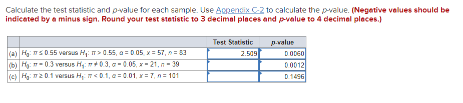 Solved Calculate the test statistic and p-value for each | Chegg.com