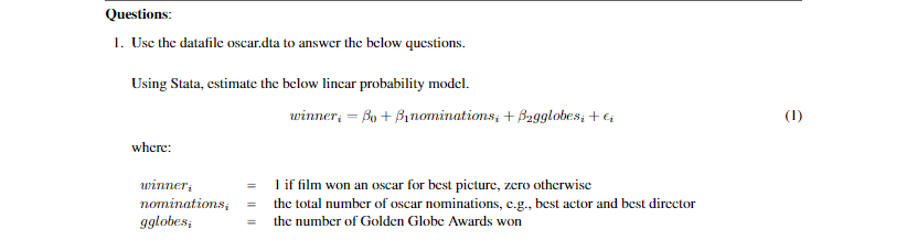 1. Use the datafile oscardta to answer the below | Chegg.com