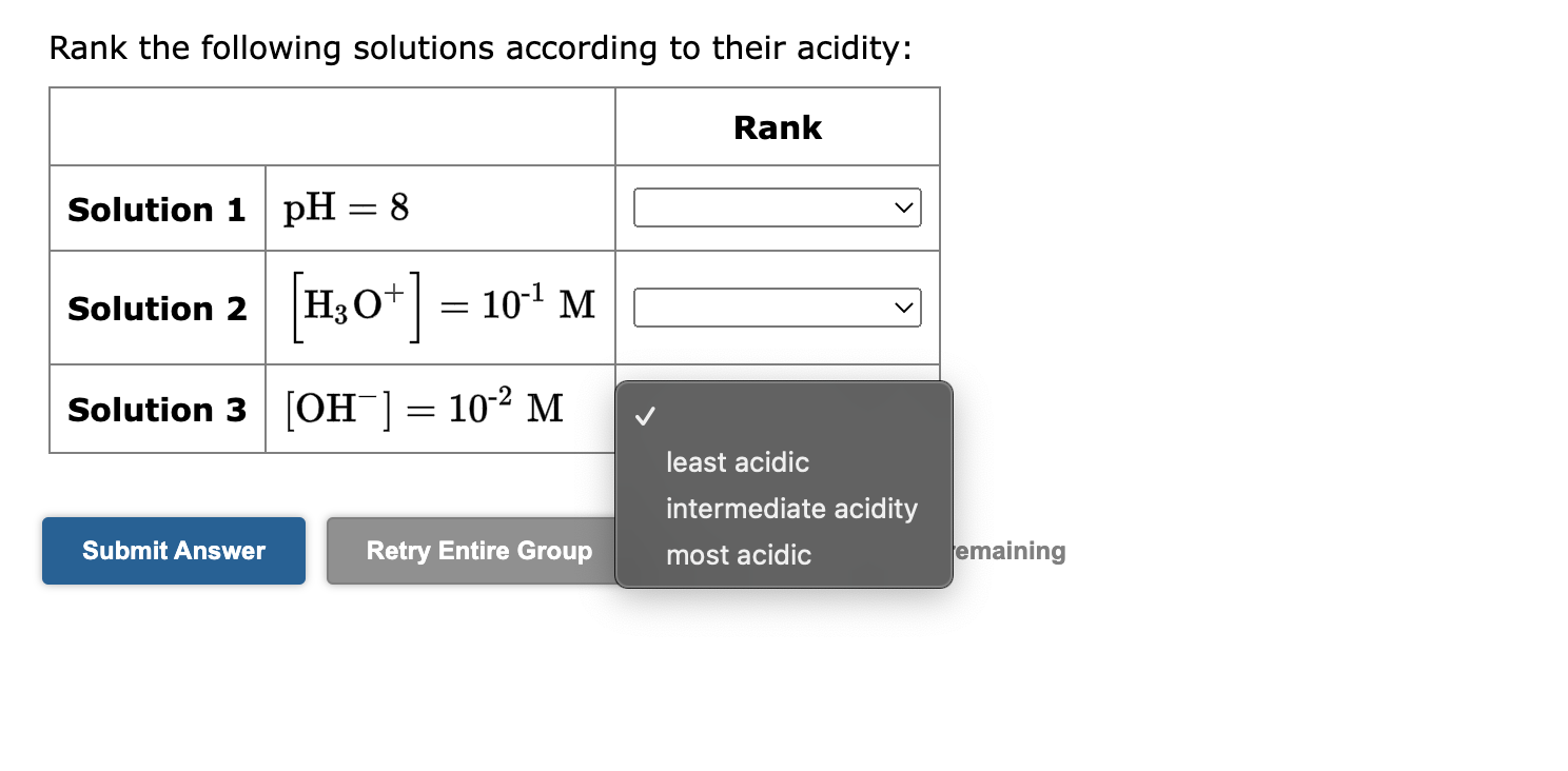 Solved Rank the following solutions according to their | Chegg.com