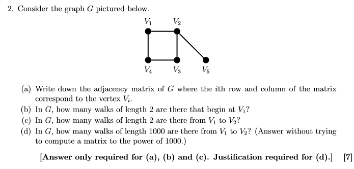 Solved 2. Consider the graph G pictured below. (a) Write | Chegg.com