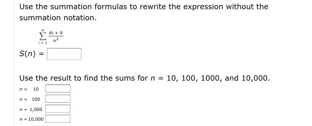 Solved Use the summation formulas to rewrite the expression | Chegg.com