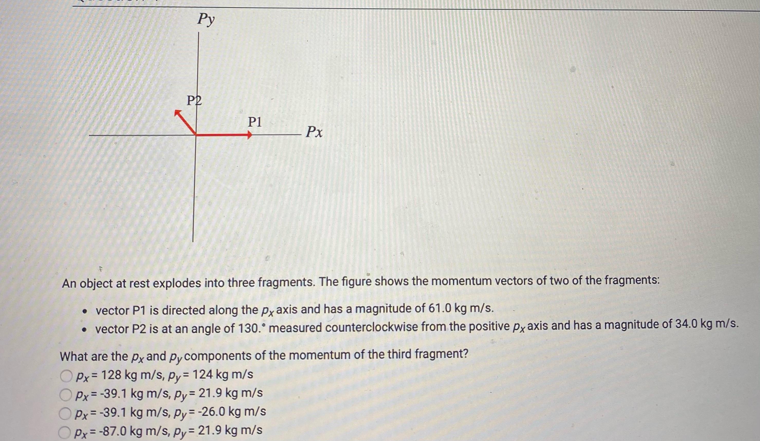Solved Py Pp P1 Px An object at rest explodes into three | Chegg.com
