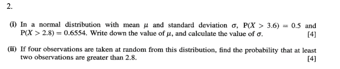Solved (i) In a normal distribution with mean μ and standard | Chegg.com