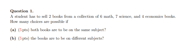 Solved Question 1. A student has to sell 2 books from a | Chegg.com
