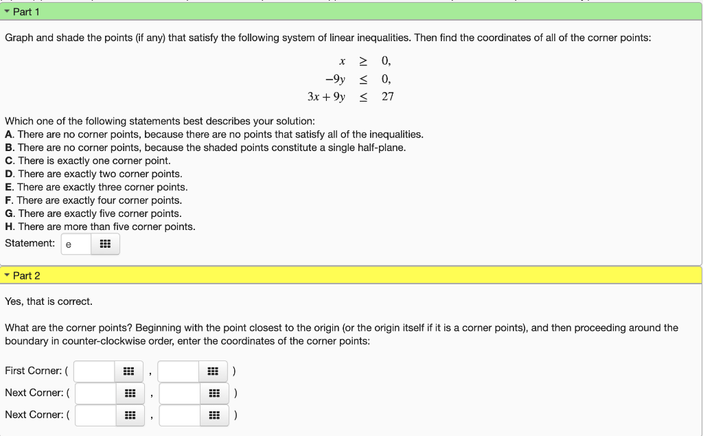 Solved - Part 1 Graph and shade the points (if any) that | Chegg.com