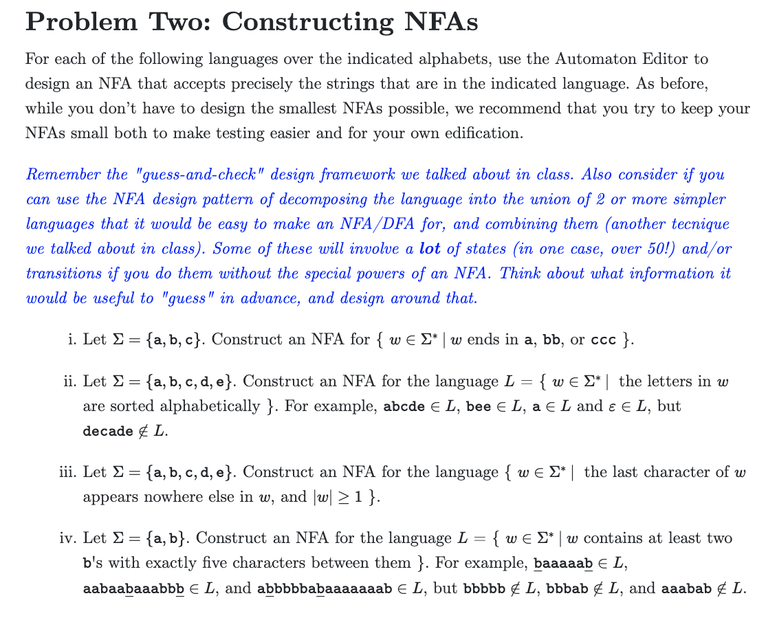 Solved Problem Two Constructing Nfas For Each Of The 