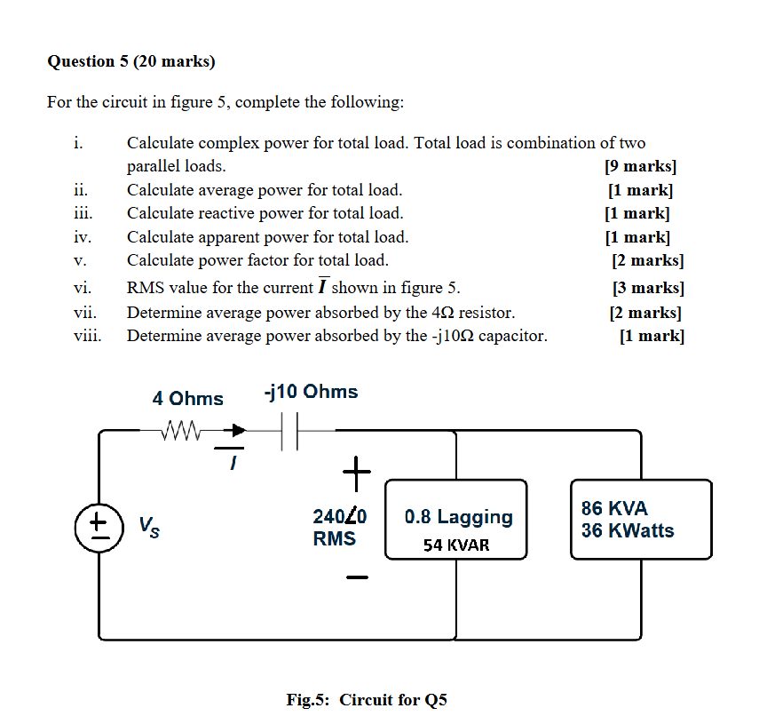 Solved Question 5 (20 ﻿marks) ﻿For the circuit in figure 5, | Chegg.com