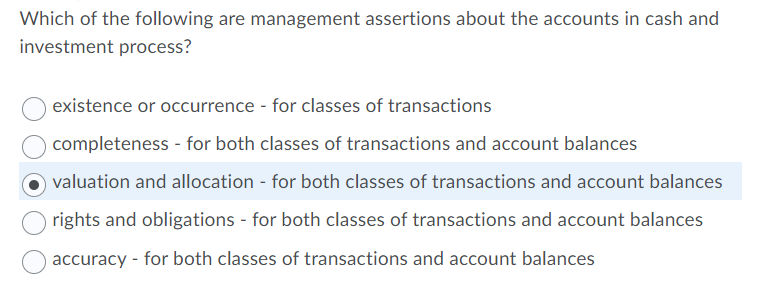 Solved Which of the following are management assertions | Chegg.com