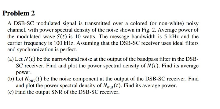 Solved Problem 2 A DSB-SC modulated signal is transmitted | Chegg.com