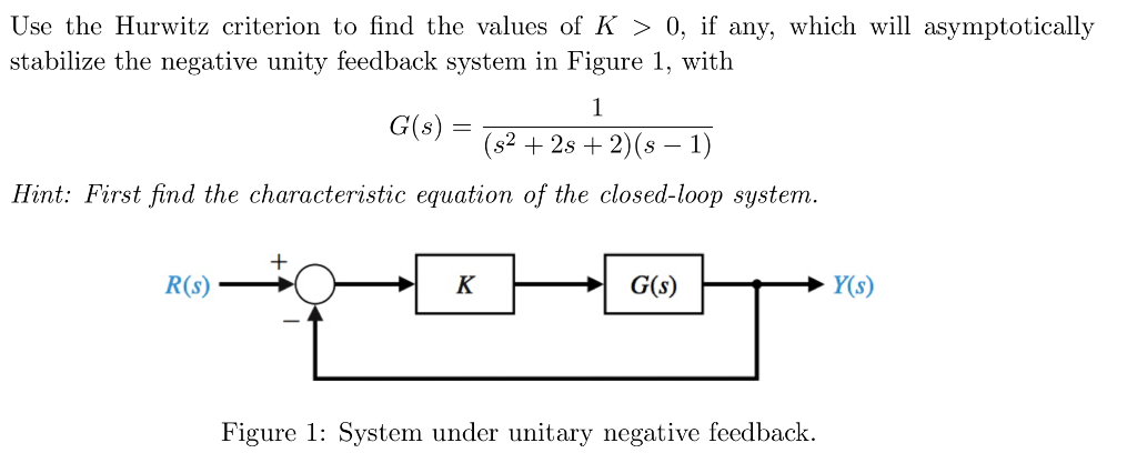 Solved Use the Hurwitz criterion to find the values of K > | Chegg.com