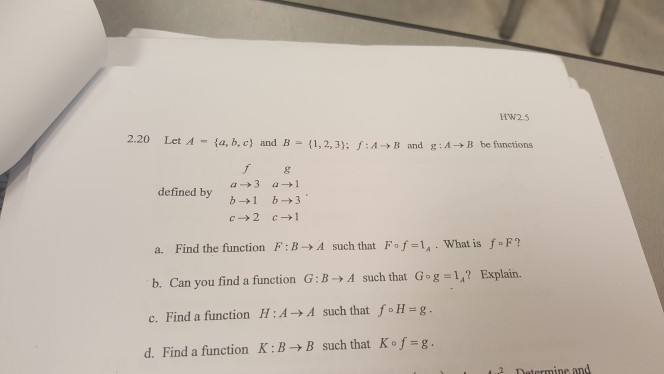 Solved HW2.5 2.20 Let A a, b, c) and B (1,2, 3) ; f: A->B | Chegg.com