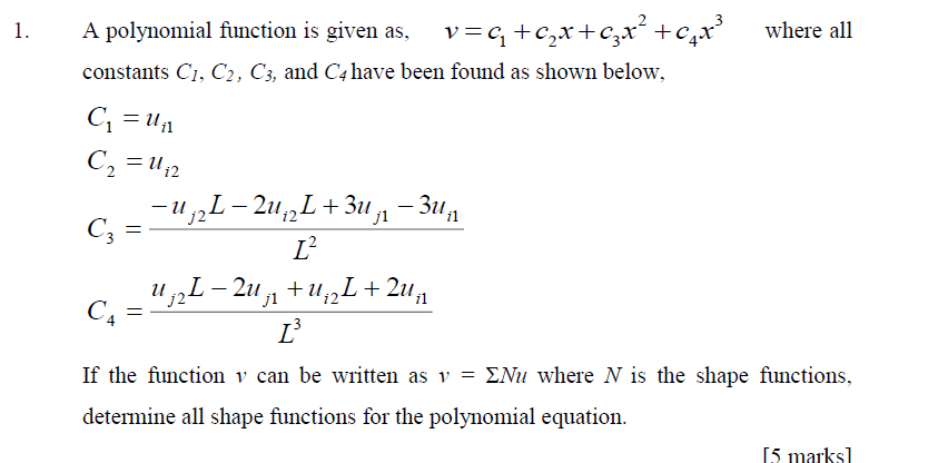 Solved 1. A polynomial function is given as, v=c +c2x+czx? | Chegg.com
