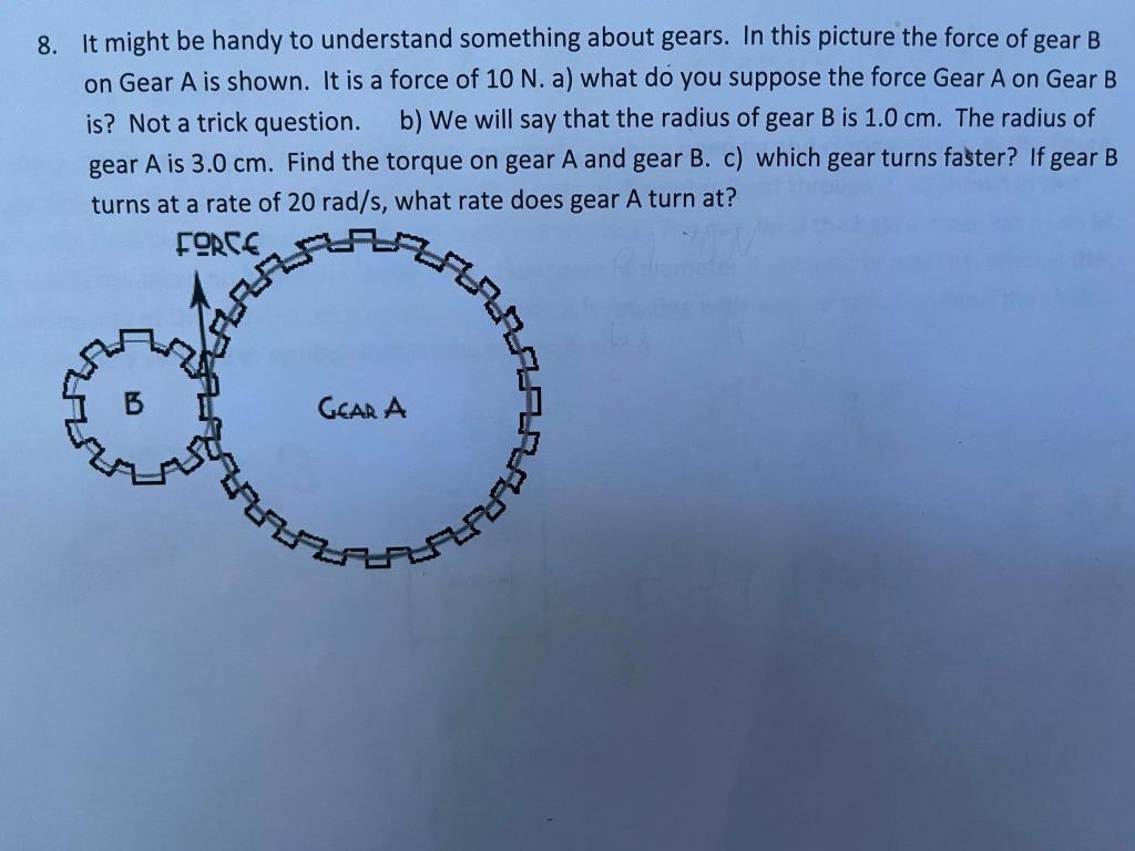 Solved In this picture the force of gear B on Gear A is | Chegg.com