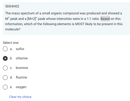 Solved SD04H02 The mass spectrum of a small organic compound | Chegg.com