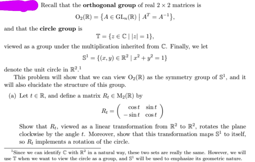 Recall that the orthogonal group of real 2 x 2 | Chegg.com