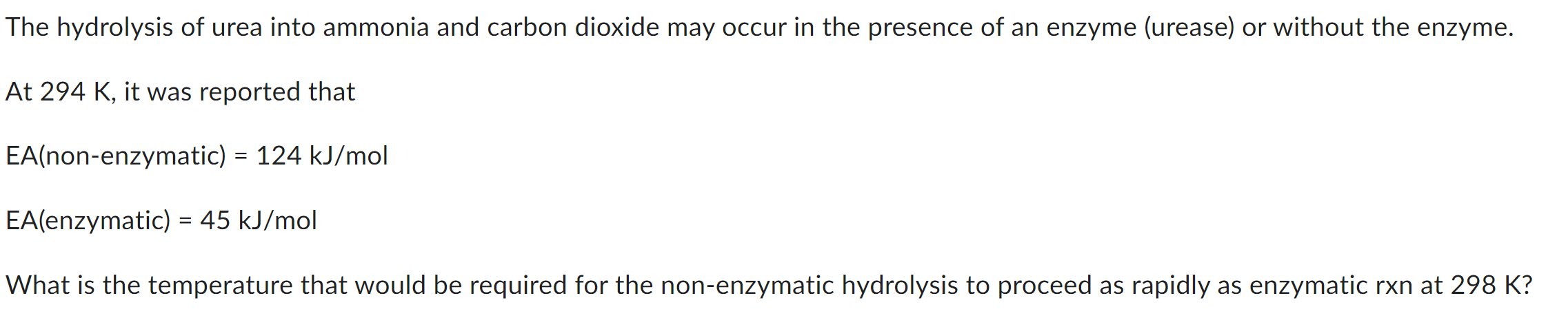 Solved The hydrolysis of urea into ammonia and carbon | Chegg.com