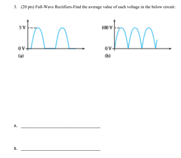 Solved 3. (20 pts) Full-Wave Rectifiers-Find the average | Chegg.com