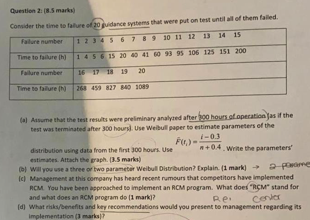 Question 2: (8.5 marks) Consider the time to failure | Chegg.com