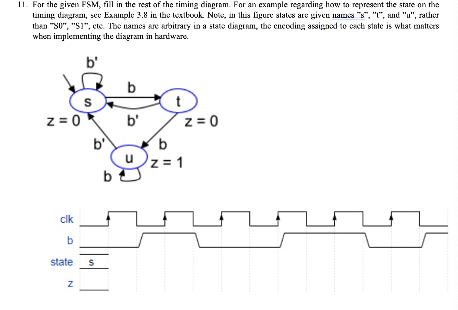 Solved 1. For the given FSM, fill in the rest of the timing | Chegg.com