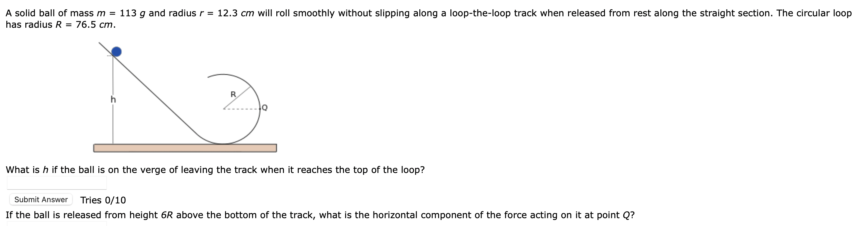 Solved A solid ball of mass m = 113 g and radius r = 12.3 cm | Chegg.com