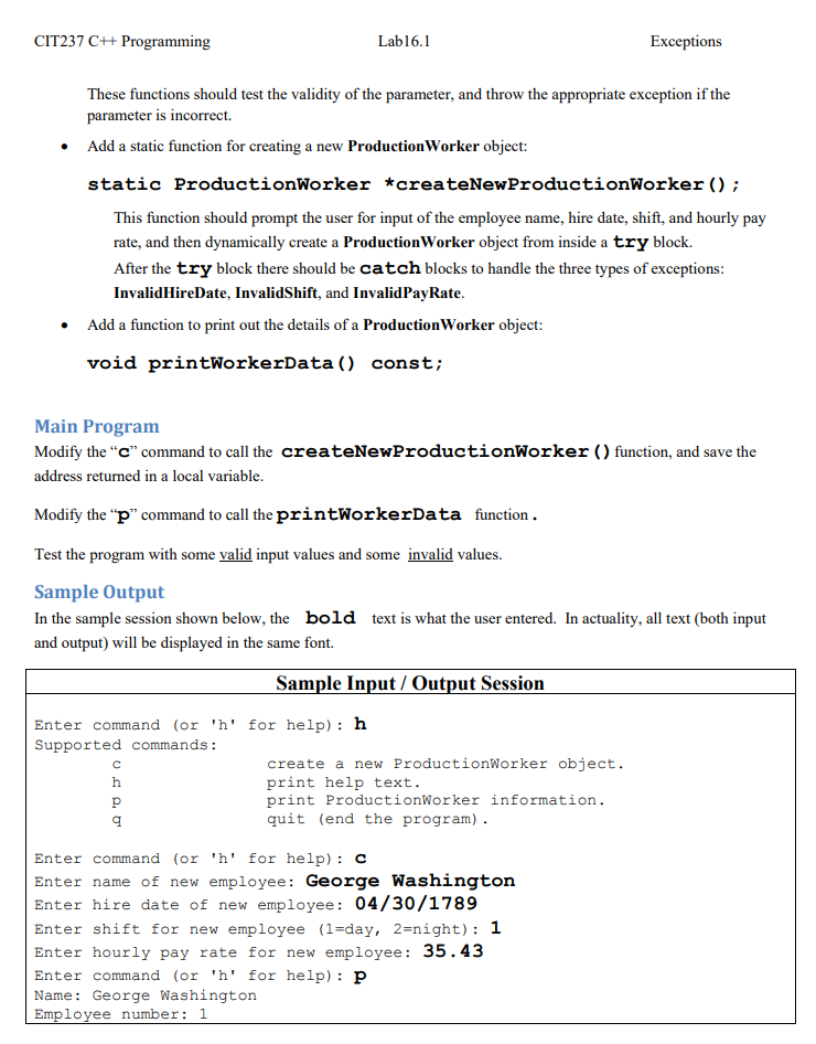 Solved CIT237 C++ Programming Lab16.1 Exceptions This lab is | Chegg.com