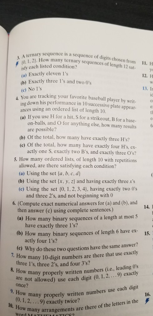 Solved Ary Sequence Is A Sequence Of Digits Chosen From How 