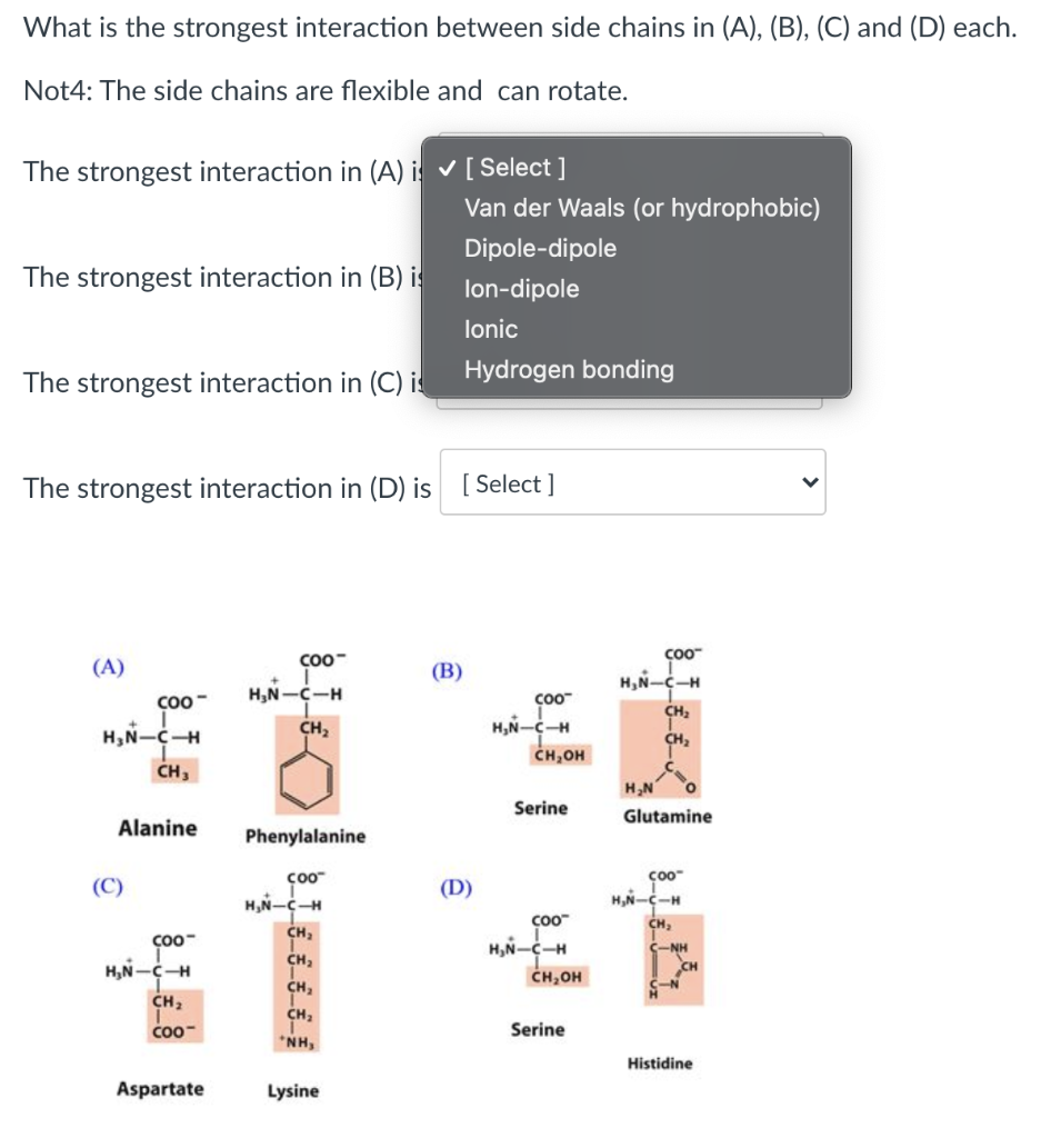 Solved What is the strongest interaction between side chains | Chegg.com