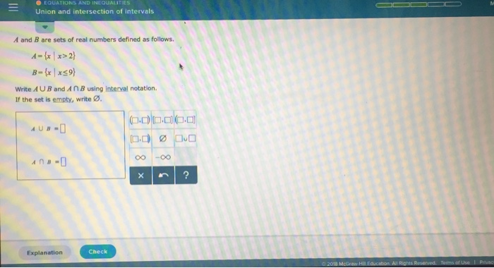 Solved ·EQUATIONS AND INEQUALITIES Union and intersection of | Chegg.com