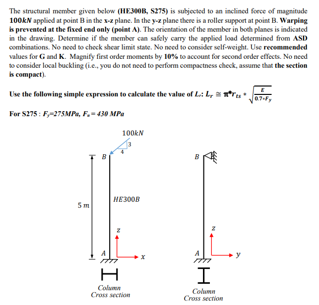 Solved The structural member given below (HE300B, S275) is | Chegg.com