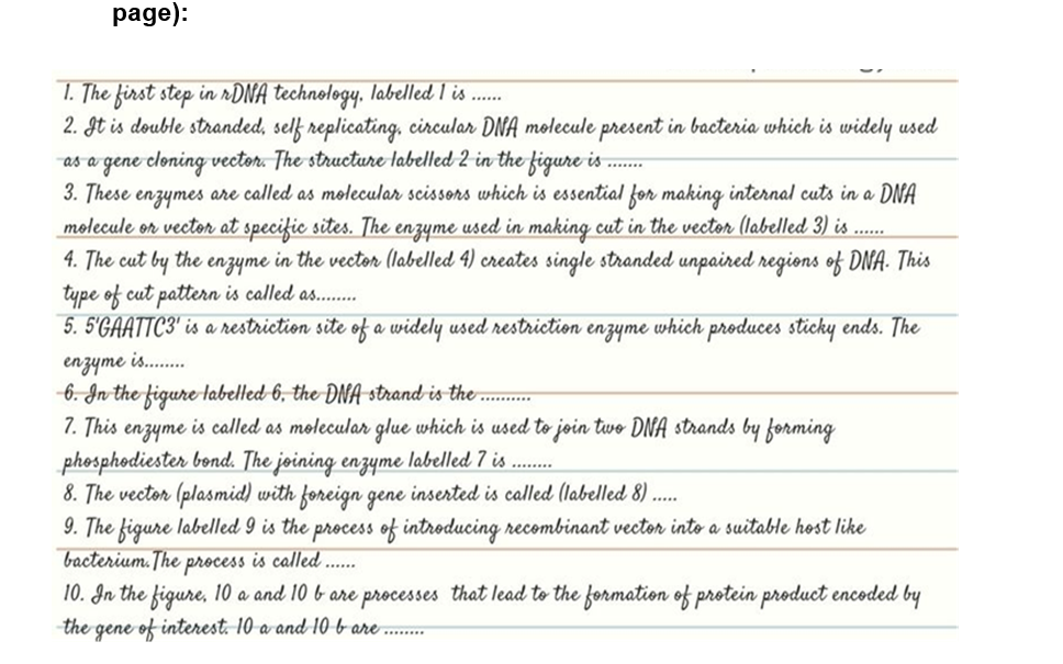 Solved page): 1. The first step in rDNA technology, labelled | Chegg.com