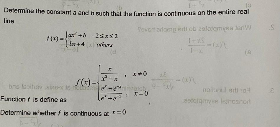Solved (b (0 Determine the constant a and b such that the | Chegg.com