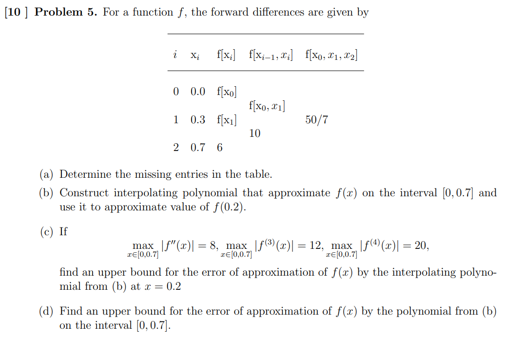 Solved 10 ] Problem 5. For a function f, the forward | Chegg.com