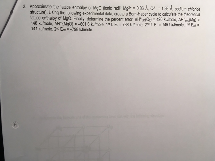 Solved 3. Approximate the lattice enthalpy of MgO Gionic | Chegg.com