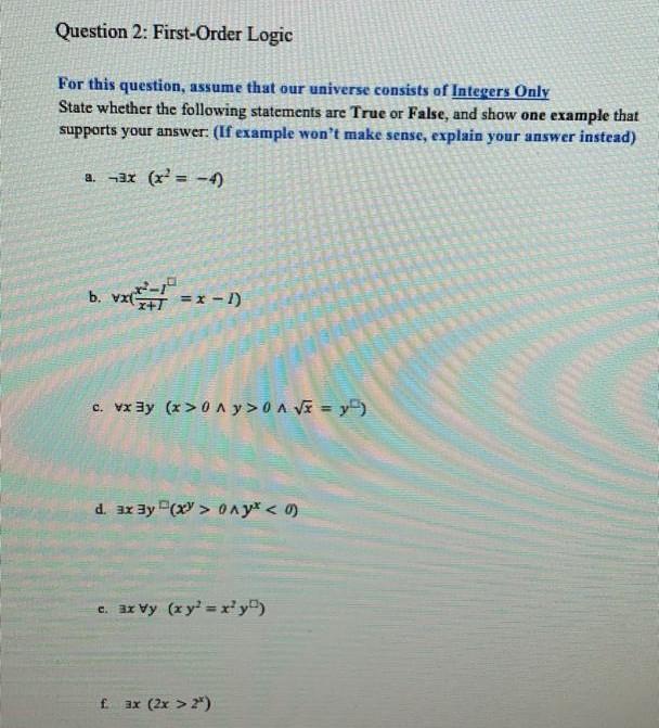 Solved Question 2: First-Order Logic For this question, | Chegg.com