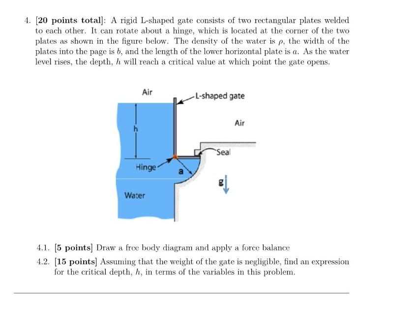 Solved 4. [20 points total]: A rigid L-shaped gate consists | Chegg.com