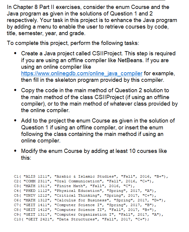 Solved In Chapter 8 Part II exercises, consider the enum | Chegg.com