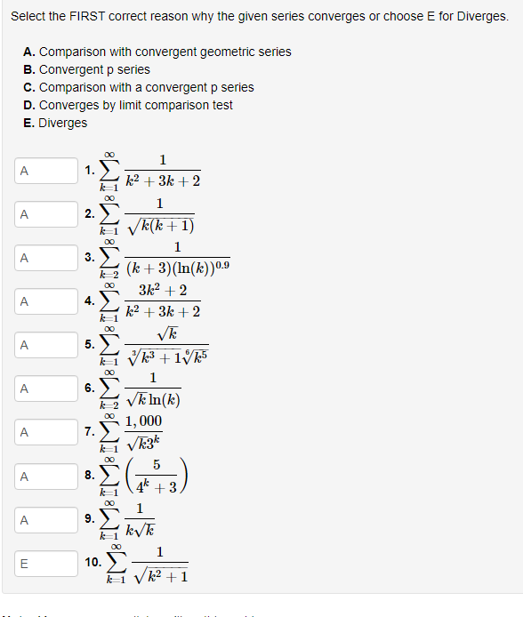 Solved Select the FIRST correct reason why the given series | Chegg.com