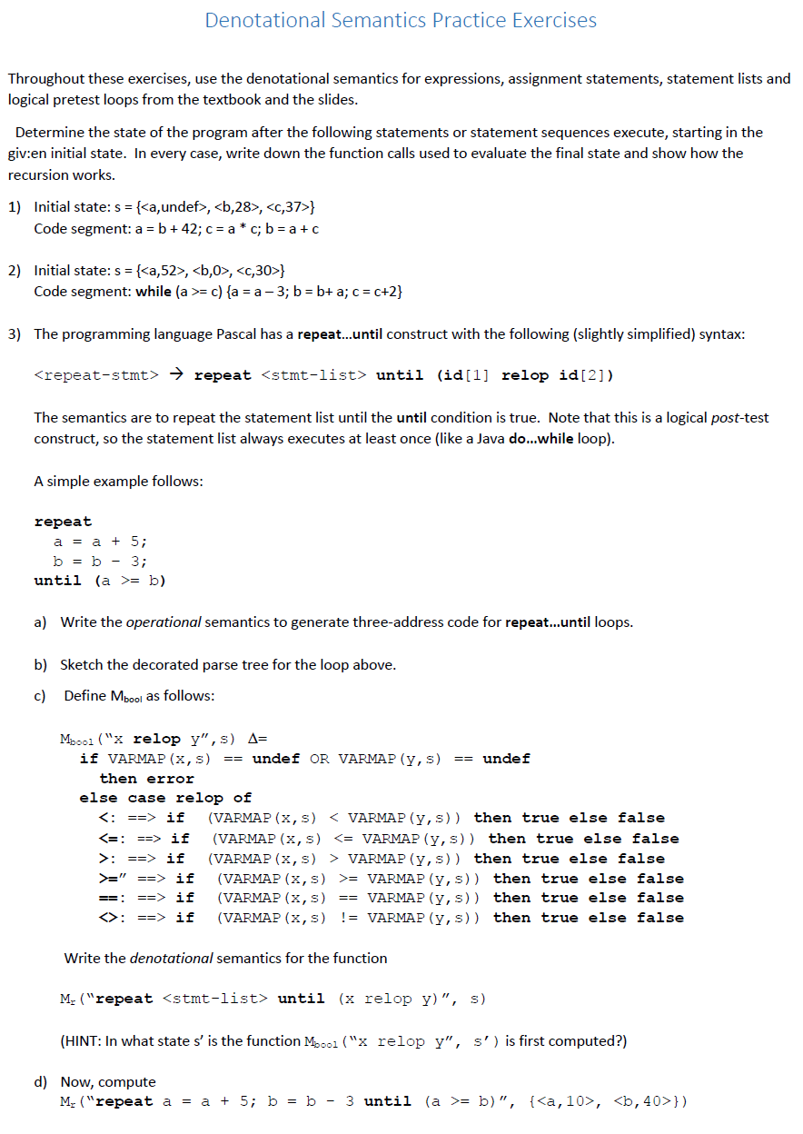 Denotational Semantics Practice Exercises Throughout | Chegg.com