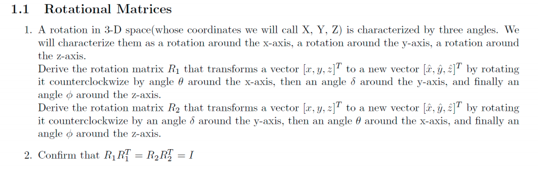 Solved 1.1 Rotational Matrices 1. A rotation in 3-D | Chegg.com