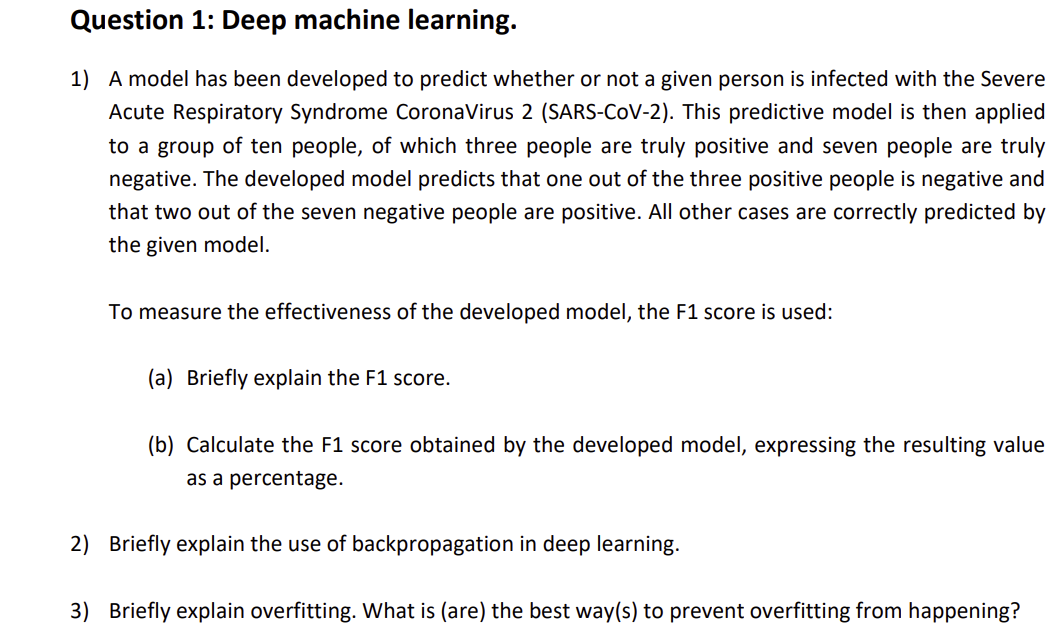 Solved Question 1: Deep machine learning. 1) A model has | Chegg.com