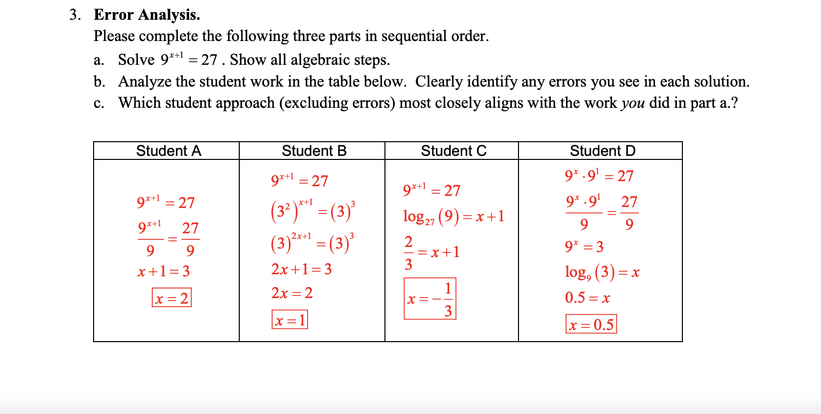 Solved 3. Error Analysis. Please complete the following | Chegg.com
