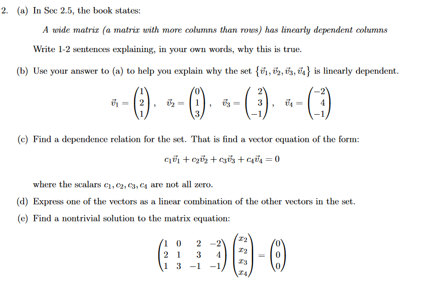 Solved 2. (a) In Sec 2.5, the book states: A wide matriz (a | Chegg.com